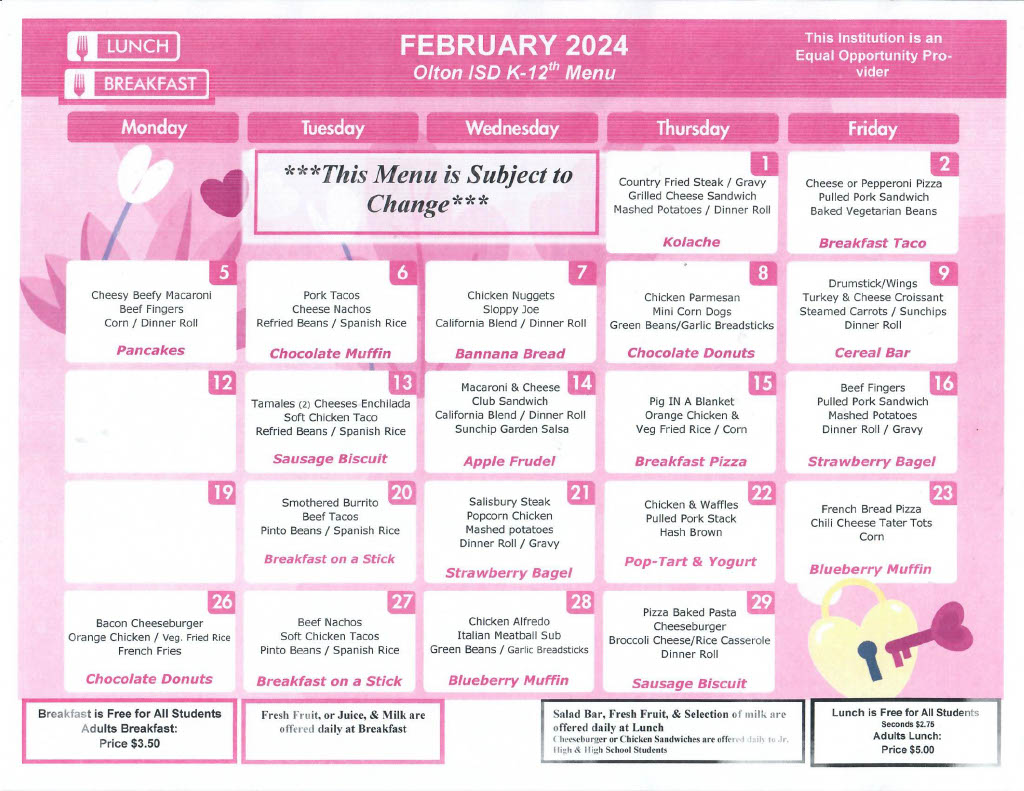 Olton ISD - Olton ISD Cafeteria Menus