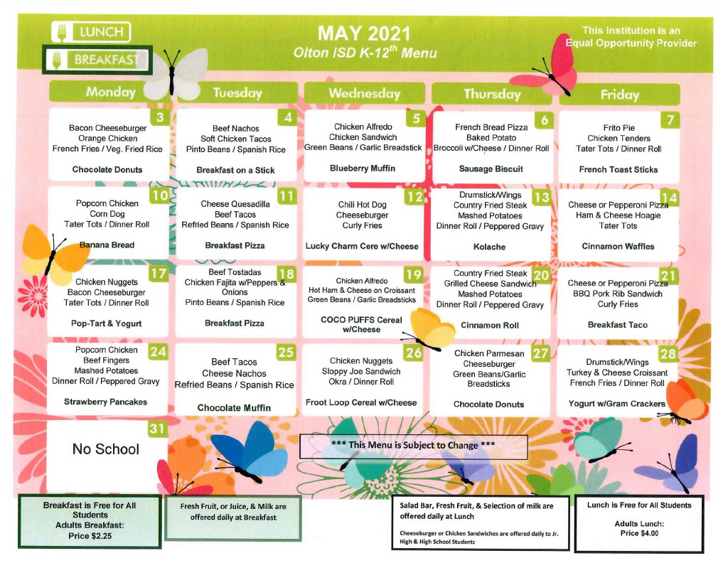 Olton ISD - Olton ISD Cafeteria Menus