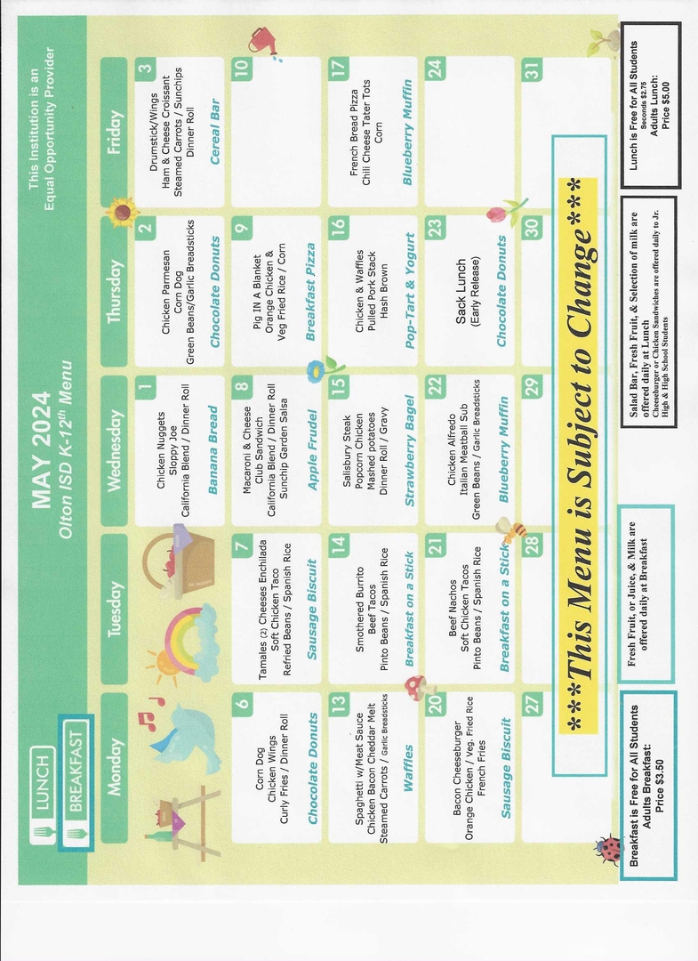 Olton ISD - Olton ISD Cafeteria Menus