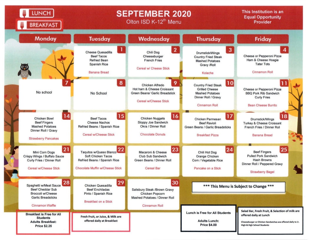 Olton ISD - Olton ISD Cafeteria Menus